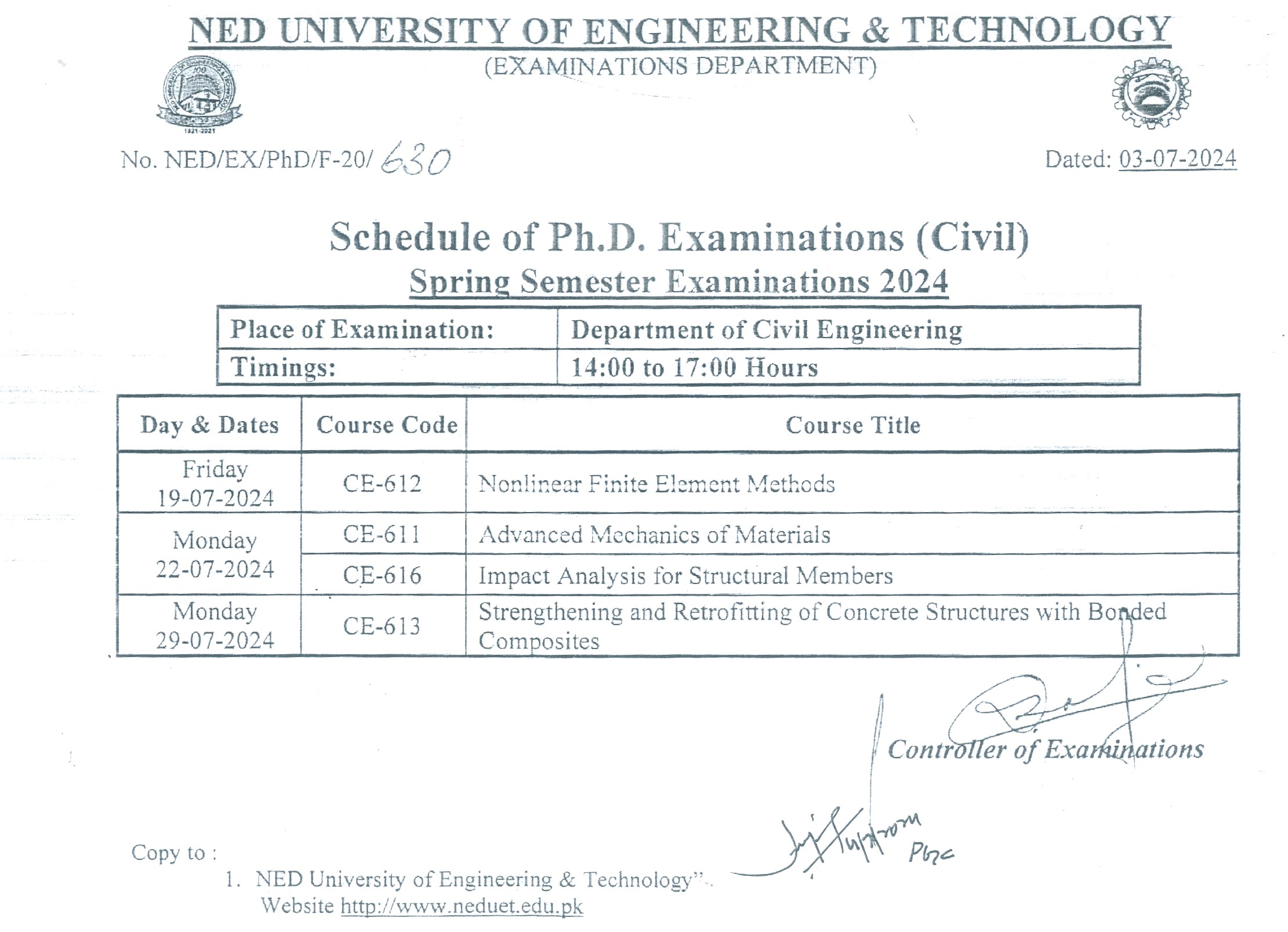 Ph.D and M.Engg (Civil) and MEM (Construction) Exam Schedule | Department of Civil Engineering ...